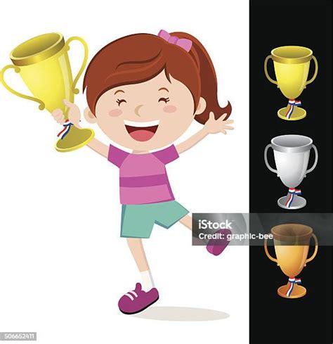행복함 여자아이 쥠 골드 트로피 소녀에 대한 스톡 벡터 아트 및 기타 이미지 소녀 십대 소녀 아이 Istock