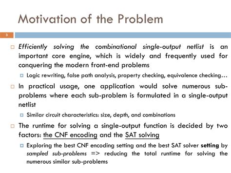 Ppt Simultaneous Cnf Encoder Optimization With Sat Solver Setting Selection Powerpoint