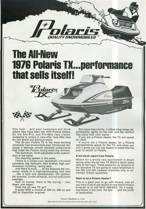 Classic Snowmobiles Of The Past 1976 Polaris Tx Dealer Advertisement