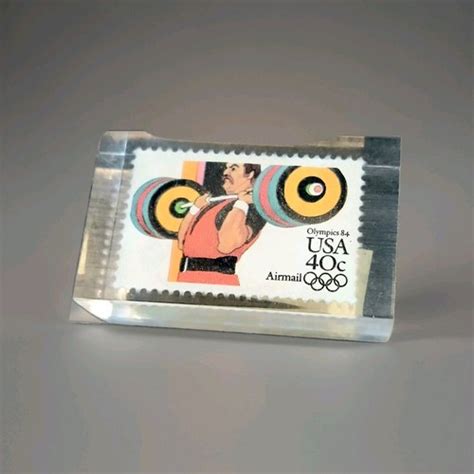 1984 Los Angles Olympics Commemorative Postage Stamp In Clear Lucite