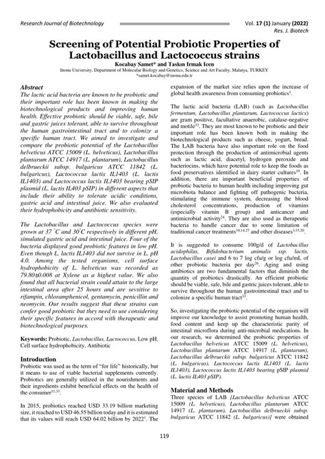 Pdf Screening Of Potential Probiotic Properties Of Lactobacillus And Lactococcus Strains