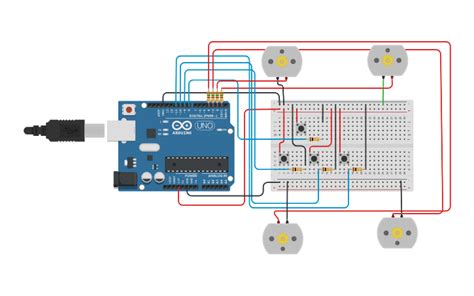 circuit design motor control with push button tinkercad