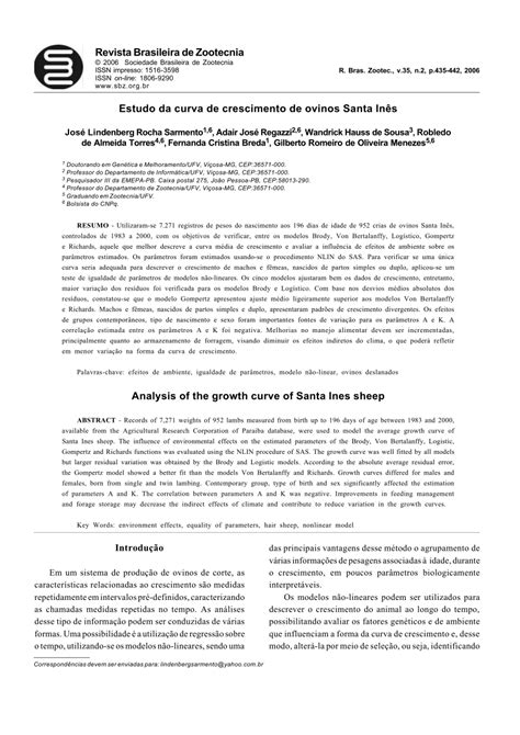 Pdf Analysis Of The Growth Curve Of Santa Ines Sheep