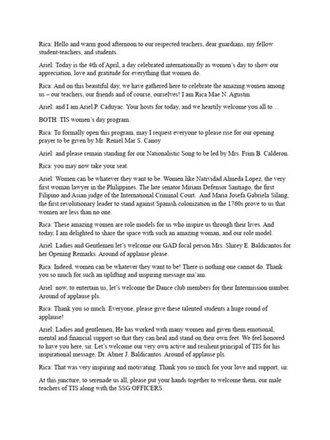 Women S Day Script Pdf