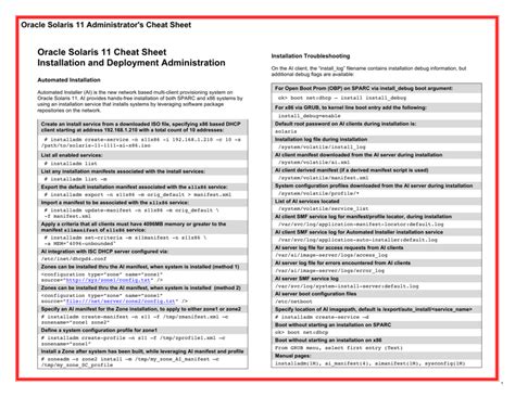 Oracle Solaris 11 Administrators Cheat Sheet Download Printable Pdf Templateroller