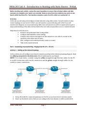 Introduction To Routing With Static Routes Lab Setup And Course Hero