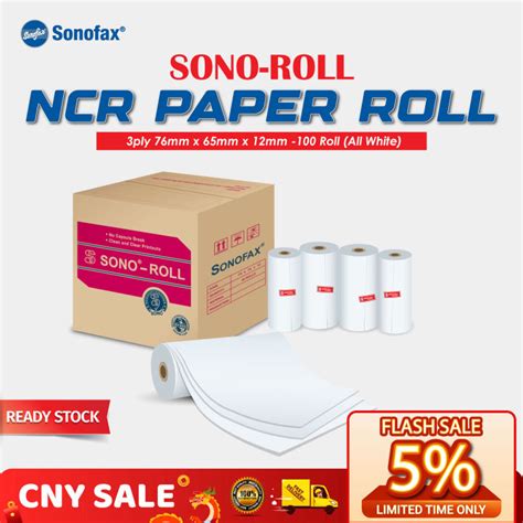 Cny Sale 3 Ply Ncr 76mm X 65mm X 12mm 100 Roll White Sono Roll Ncr Roll Ncr Paper