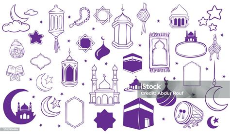 Collection Of Islamic Symbols Displayed In A Black And Purple Art Style