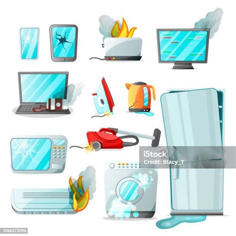 การ์ตูนแบนผู้บริโภคเครื่องใช้ไฟฟ้าภายในบ้านที่มีความเสียหายที่แตกต่าง