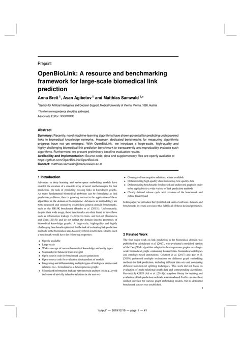 Pdf Openbiolink A Resource And Benchmarking Framework For Large Scale Biomedical Link Prediction