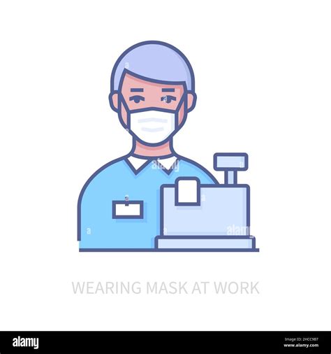 Wear A Mask At Work Modern Colored Line Design Style Icon On White