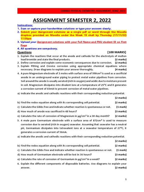 Chm602 Assignment S2 2022 Pdf Corrosion Anode