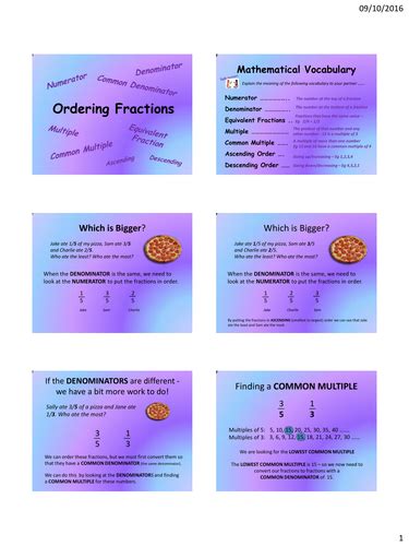 Ordering Fractions Using Common Denominator Teaching Resources