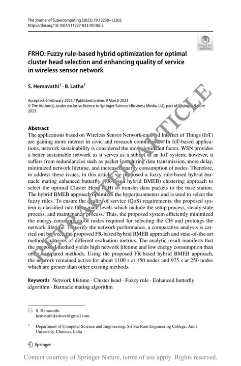 Frho Fuzzy Rule Based Hybrid Optimization For Optimal Cluster Head
