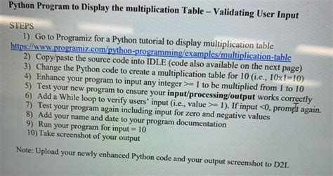 Solved Python Program To Display The Multiplication Table