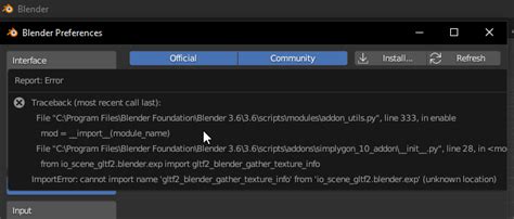 Can Anyone Help Me Import Error Error On My Blender When Ever I Try To Import Or Add Simplygon