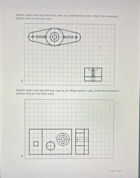 solved sketch views and add the front view as a half section