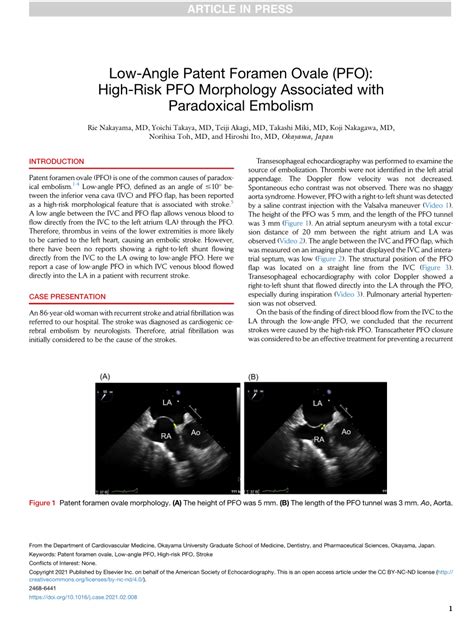 Pdf Low Angle Patent Foramen Ovale Pfo High Risk Pfo Morphology Associated With Paradoxical
