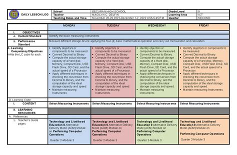 Dll Ict 7 1st Quarter Week 4 Daily Lesson Log School Becuran High School Grade Level 9 Teacher