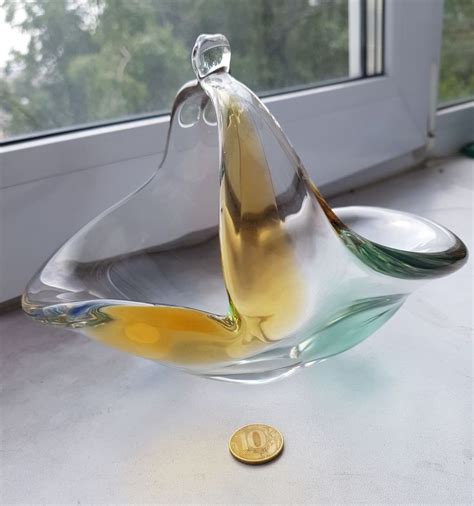 Конфетница стеклянная Богемское стекло Чехословакия 1970 е годы Москва