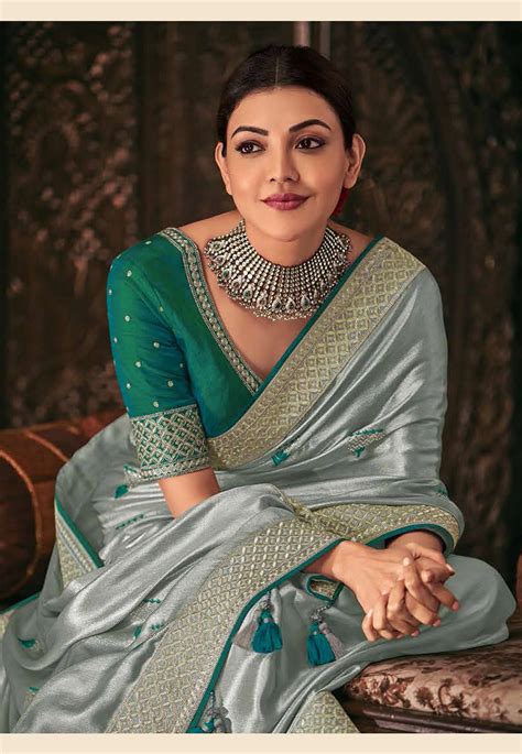 Kajal Aggarwal Grey Silk Bollywood Saree 5183