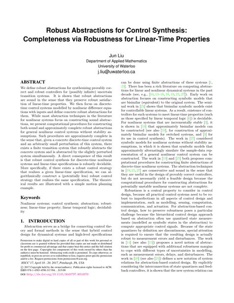 Pdf Robust Abstractions For Control Synthesis Completeness Via Robustness For Linear Time
