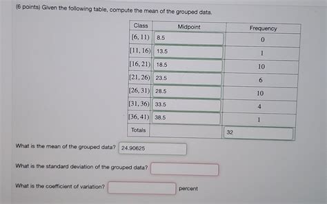 solved 6 points given the following table compute the