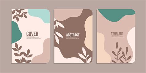 추상적인 손으로 그린 꽃 장식이 있는 노트북 표지 템플릿 세트 아름 다운 식물 배경입니다 크기 A4 노트북 일기 플래너 학교 브로셔 책 카탈로그 0명에 대한 스톡 벡터 아트