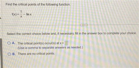 Solved Find The Critical Points Of The Following Function Chegg