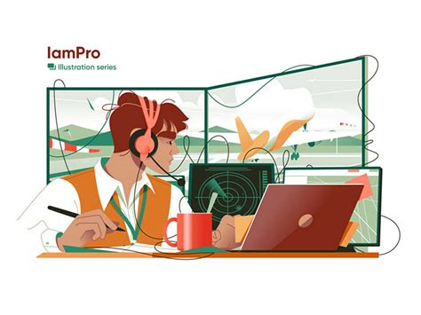 Air Traffic Controller Managing Airplanes Flights Illustration By