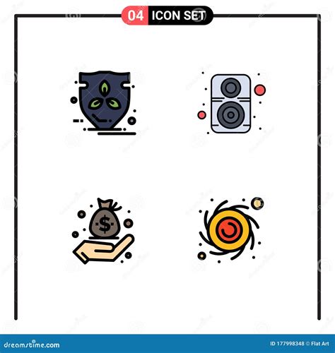 4 Universal Filledline Flat Colors Set For Web And Mobile Applications Eco Finance Shield