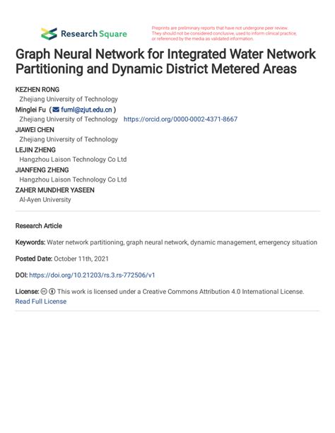 Pdf Graph Neural Network For Integrated Water Network Partitioning And Dynamic District