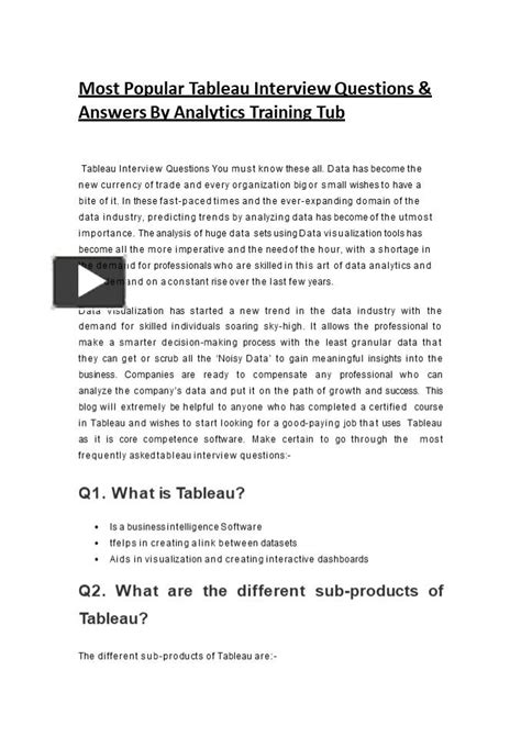 Ppt Most Popular Tableau Interview Questions And Answers Powerpoint Presentation Free To