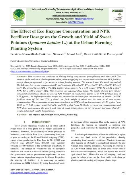 The Effect of Eco Enzyme Concentration and NPK Fertilizer Dosage On The Growth and Yield of ...