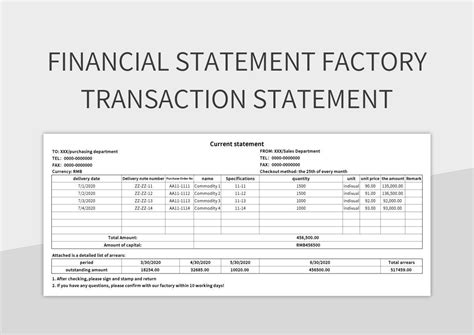 Financial Statement Factory Transaction Statement Excel Template And