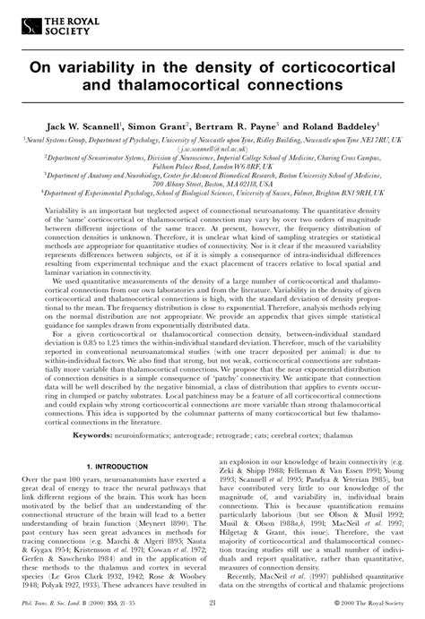 Pdf On Variability In The Density Of Corticocortical And
