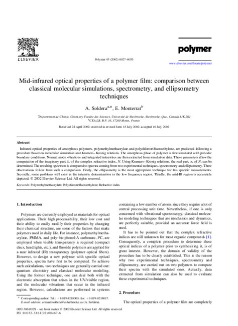 Pdf Mid Infrared Optical Properties Of A Polymer Film Comparison Between Classical Molecular