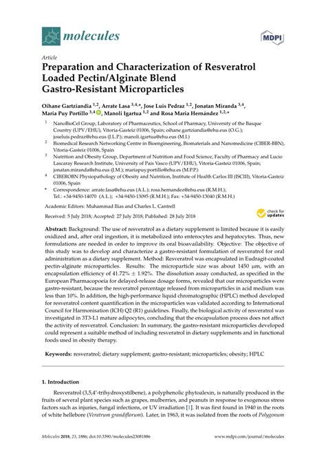 Pdf Preparation And Characterization Of Resveratrol Loaded Pectinalginate Blend Gastro