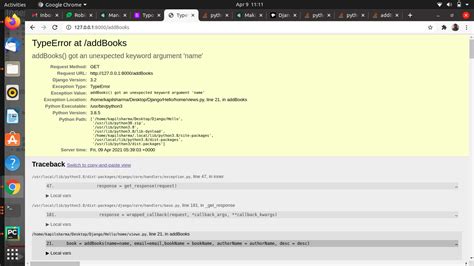 django addbooks got an unexpected keyword argument name stack