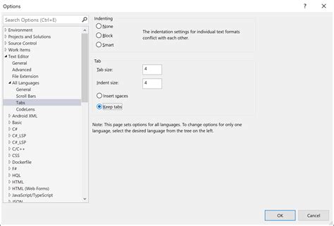 Setup Of Tabs Vs Whitespaces On Most Common Ides