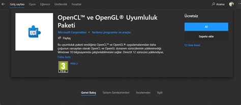 Microsoft Windows 10 için OpenCL ve OpenGL Uyumluluk Paketini