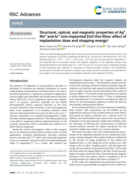 Pdf Structural Optical And Magnetic Properties Of Ag Mn And Ar Ions Implanted Zno
