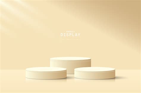 사실적인 갈색 실린더 받침대 연단 세트가 있는 추상적인 부드러운 3d 방 제품 디스플레이 프레젠테이션을 위한 최소한의 장면 3d 벡터 기하학적 플랫폼 디자인 쇼 제품