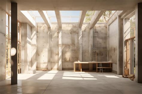 Concrete Structure In Construction Site Building With Sunlight Generative Ai Stock Illustration