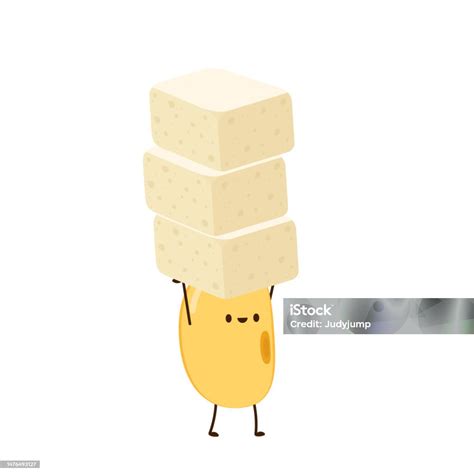 콩 벡터 콩 캐릭터 디자인 흰 두부 벡터입니다 흰색 배경에 격리된 두부 만화 스타일 채식 영양 건강 식품 건강한 식생활에 대한