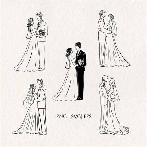 Black And White Wedding Couple Hand Drawn Outline Clipart Svg Png Bride