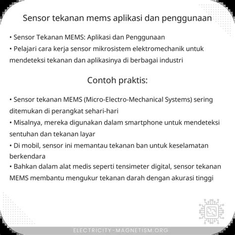 Sensor Tekanan Mems Aplikasi Dan Penggunaan Electricity Magnetism