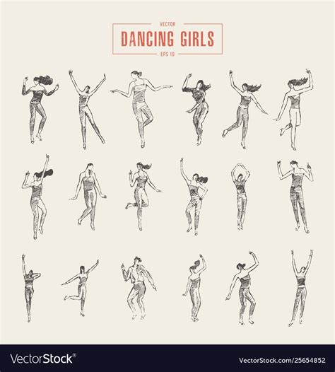 Set Dancing Gils Drawn Sketch Royalty Free Vector Image