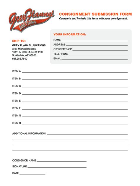 Fillable Online Consignment Submission Form Fax Email Print Pdffiller