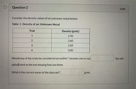 Solved Question Pts Consider The Density Values Of An Chegg
